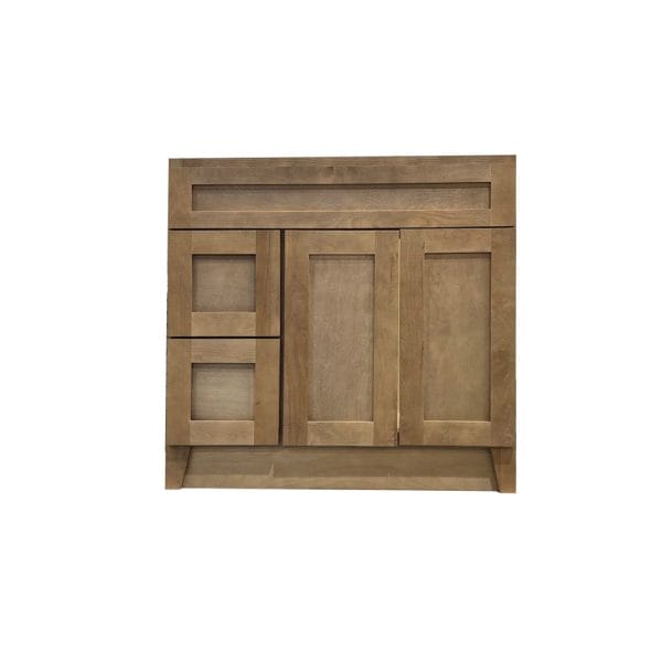 36 DRAWER LEFT FAWN SHAKER FEET_TOE_KICK VANITY - Builders Surplus Yeehaa