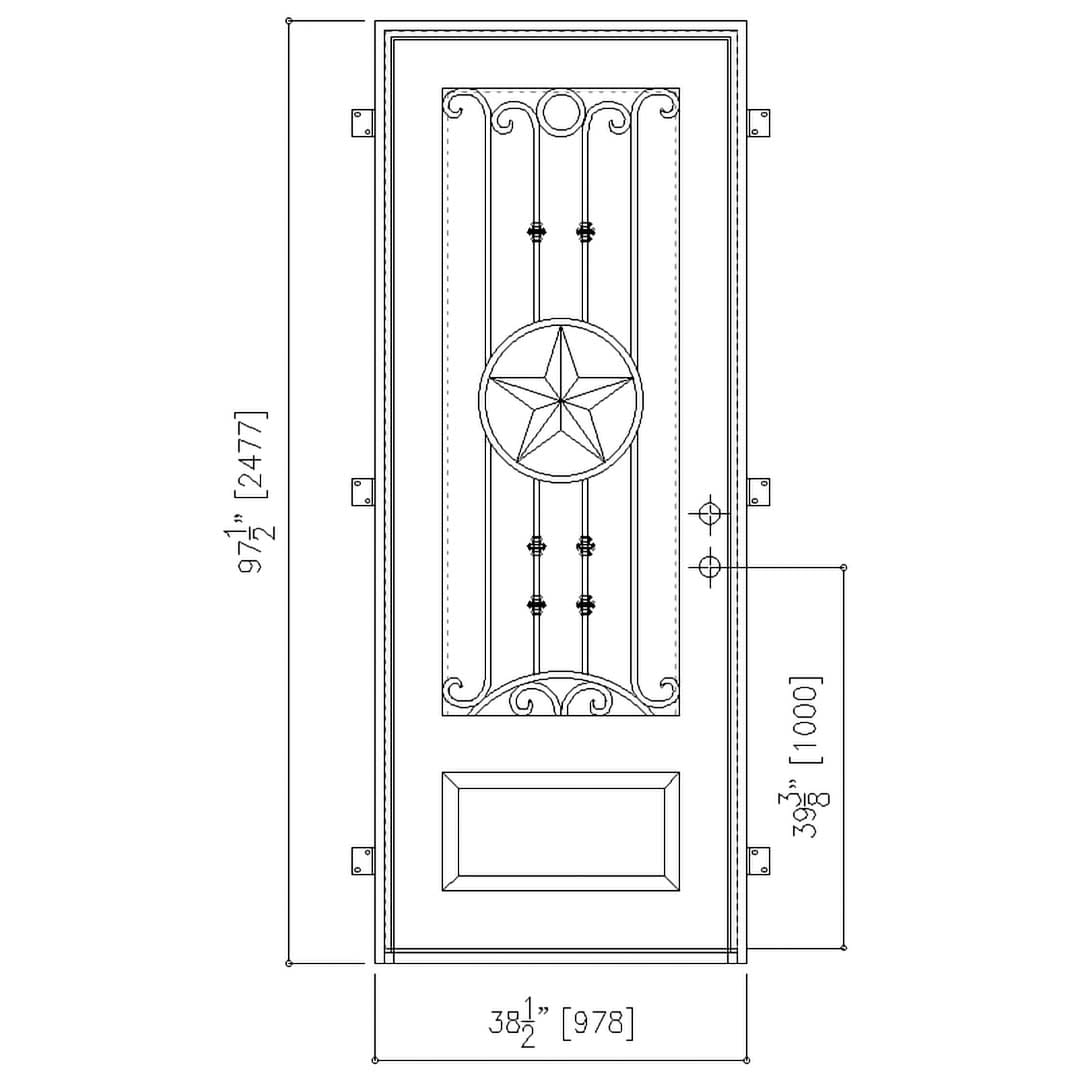 36x96 LEFT HAND IRON TEXAS STAR BOTTOM PANEL - Builders Surplus Yeehaa