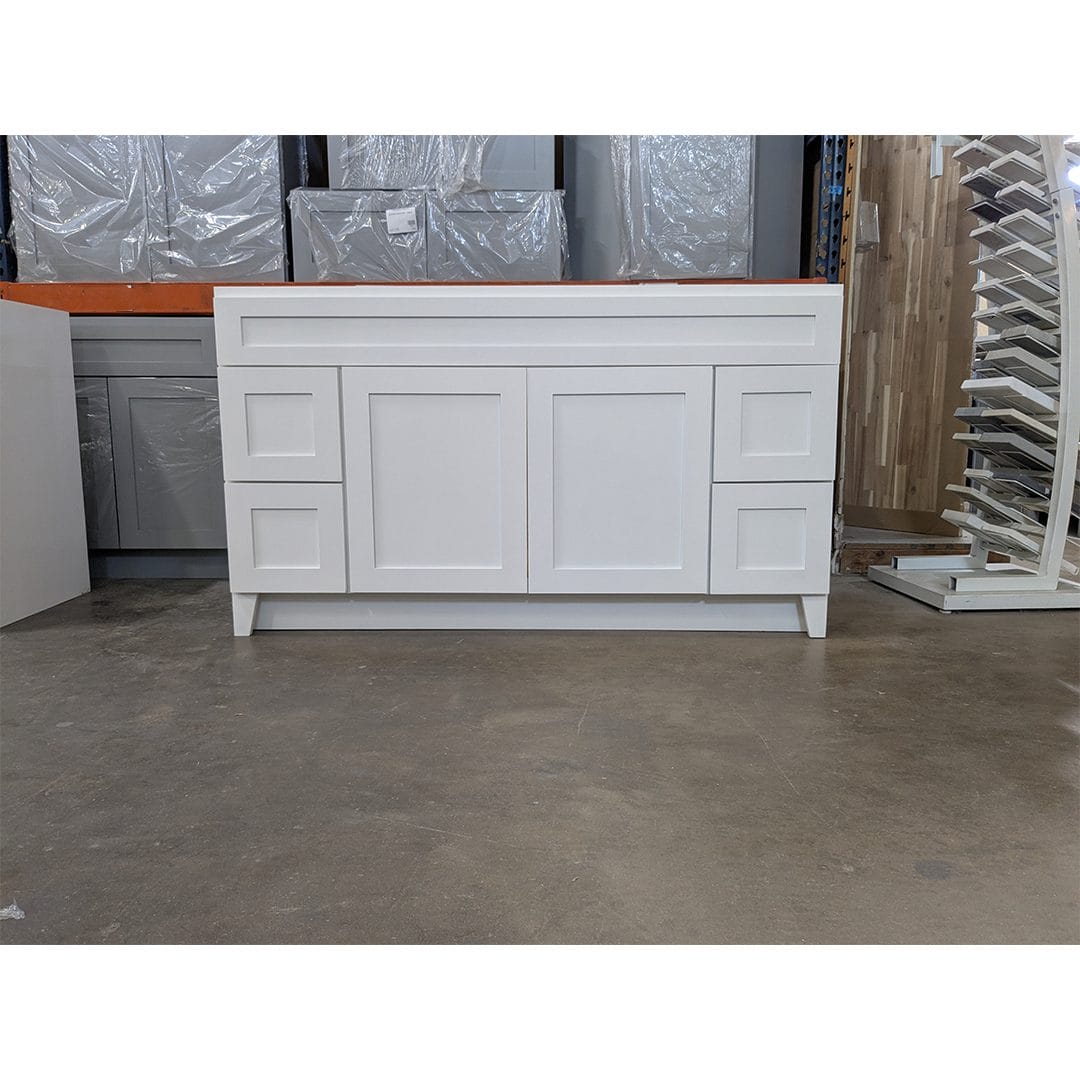 60 SINGLE BOWL WHITE SHAKER FEET VANITY - Builders Surplus Yeehaa